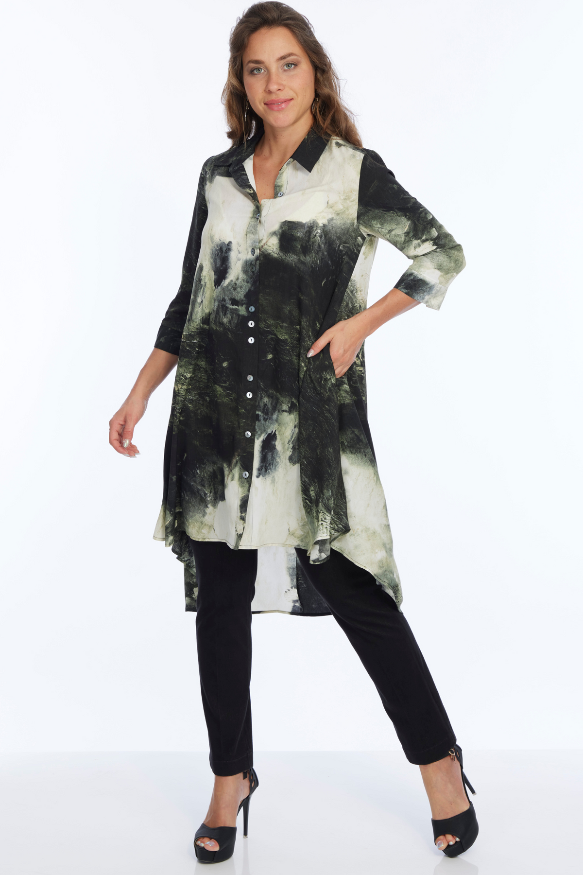 Buy Hunter Green Print Dress Shirt From Lior-Alisha.D