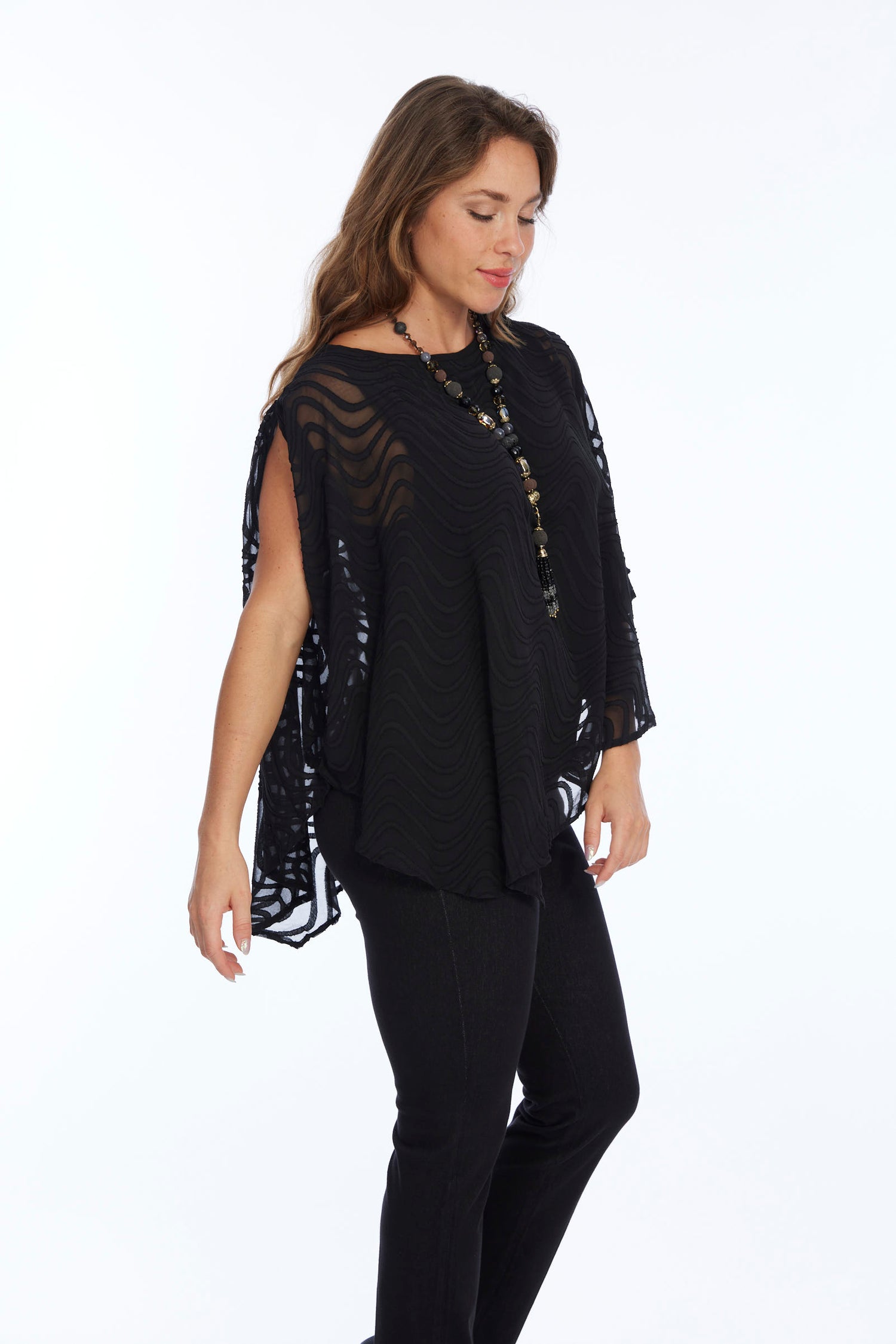 Womens Jewel Neck Draped Sleeve Layered Shades Cape Top | LIOR- Alisha ...